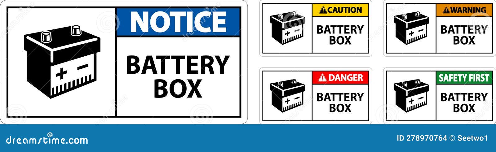 Notice Battery Box with Icon Sign on White Background Stock Vector ...