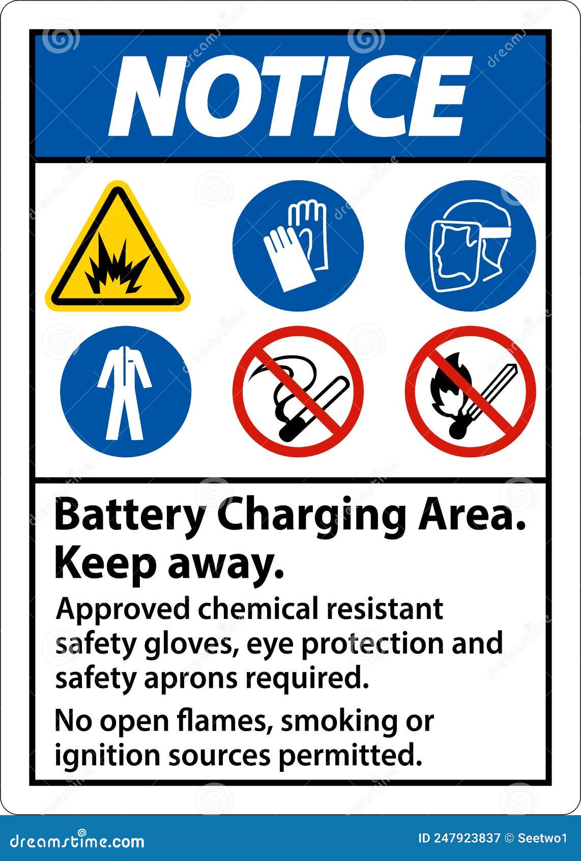 Notice Battery Charging Area Keep Away Sign on White Background Stock ...