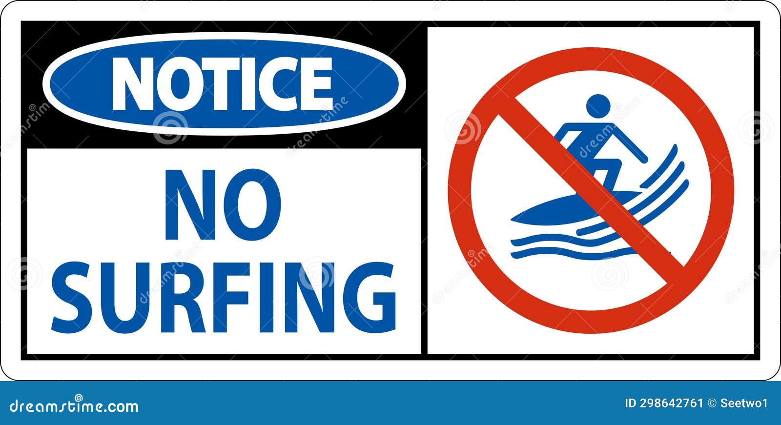 Notice Beach Safety Sign No Surfing Vector Illustration | CartoonDealer ...