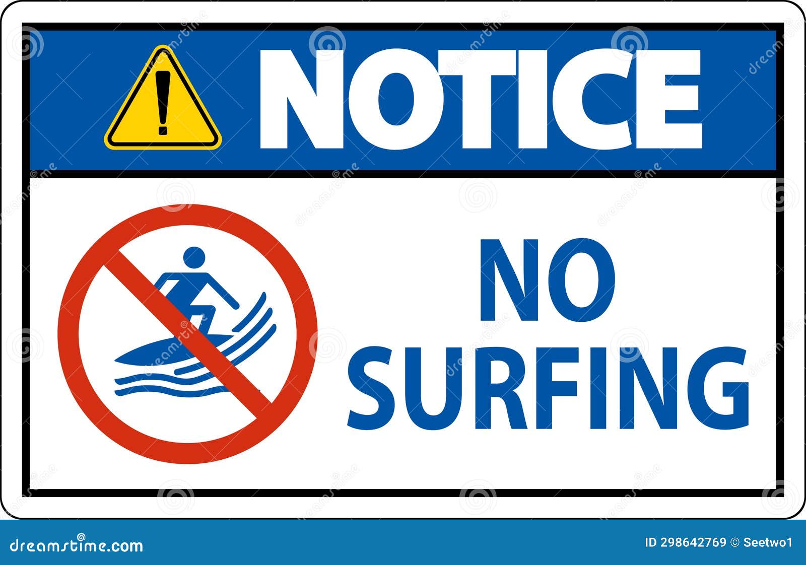 Notice Beach Safety Sign No Surfing Stock Vector - Illustration of ...