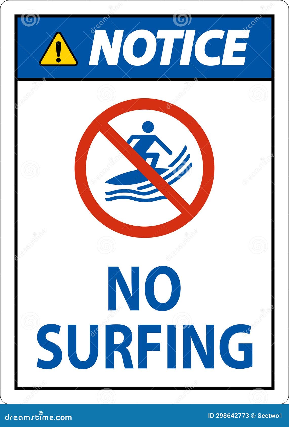 Notice Beach Safety Sign No Surfing Stock Vector - Illustration of ...