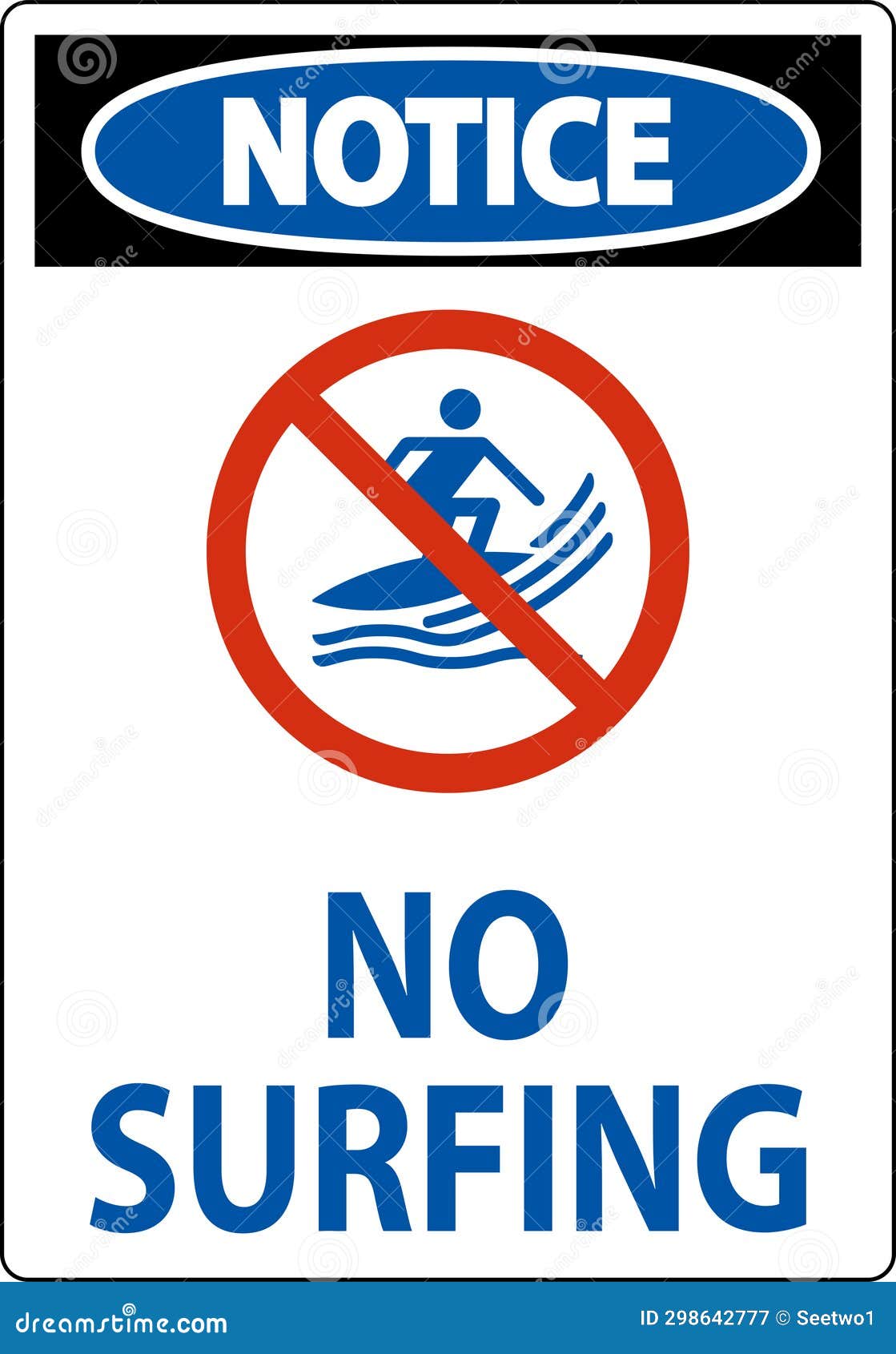 Notice Beach Safety Sign No Surfing Stock Vector - Illustration of ...