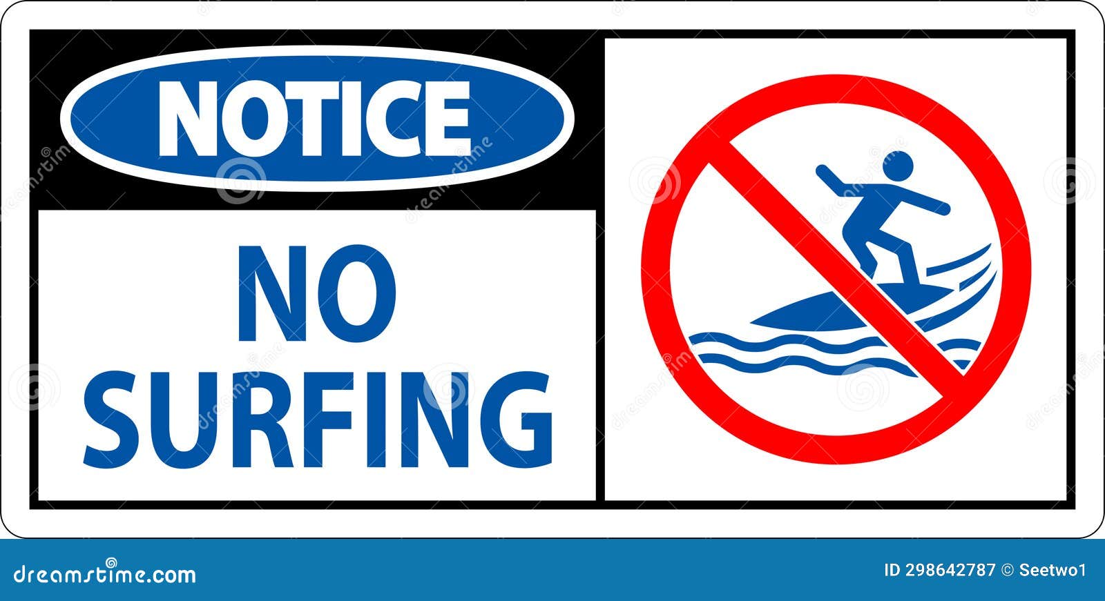 Notice Beach Safety Sign No Surfing Vector Illustration | CartoonDealer ...