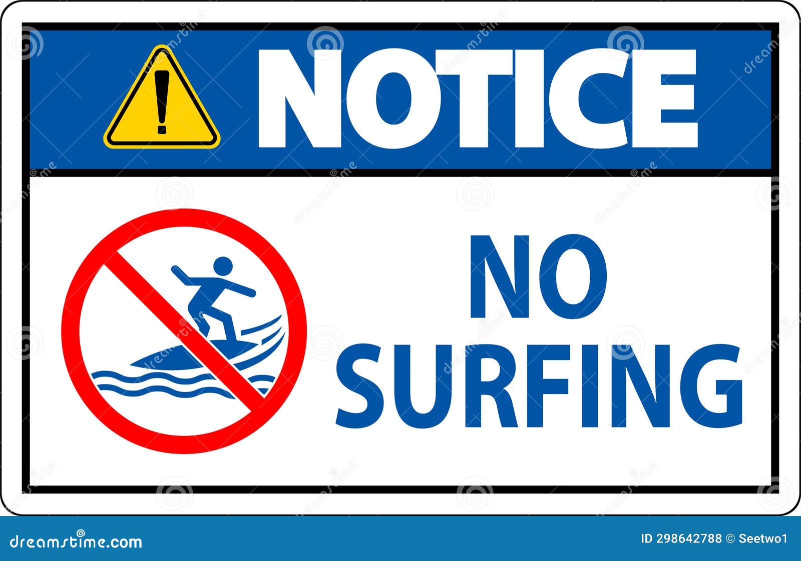 Notice Beach Safety Sign No Surfing Stock Vector - Illustration of ...