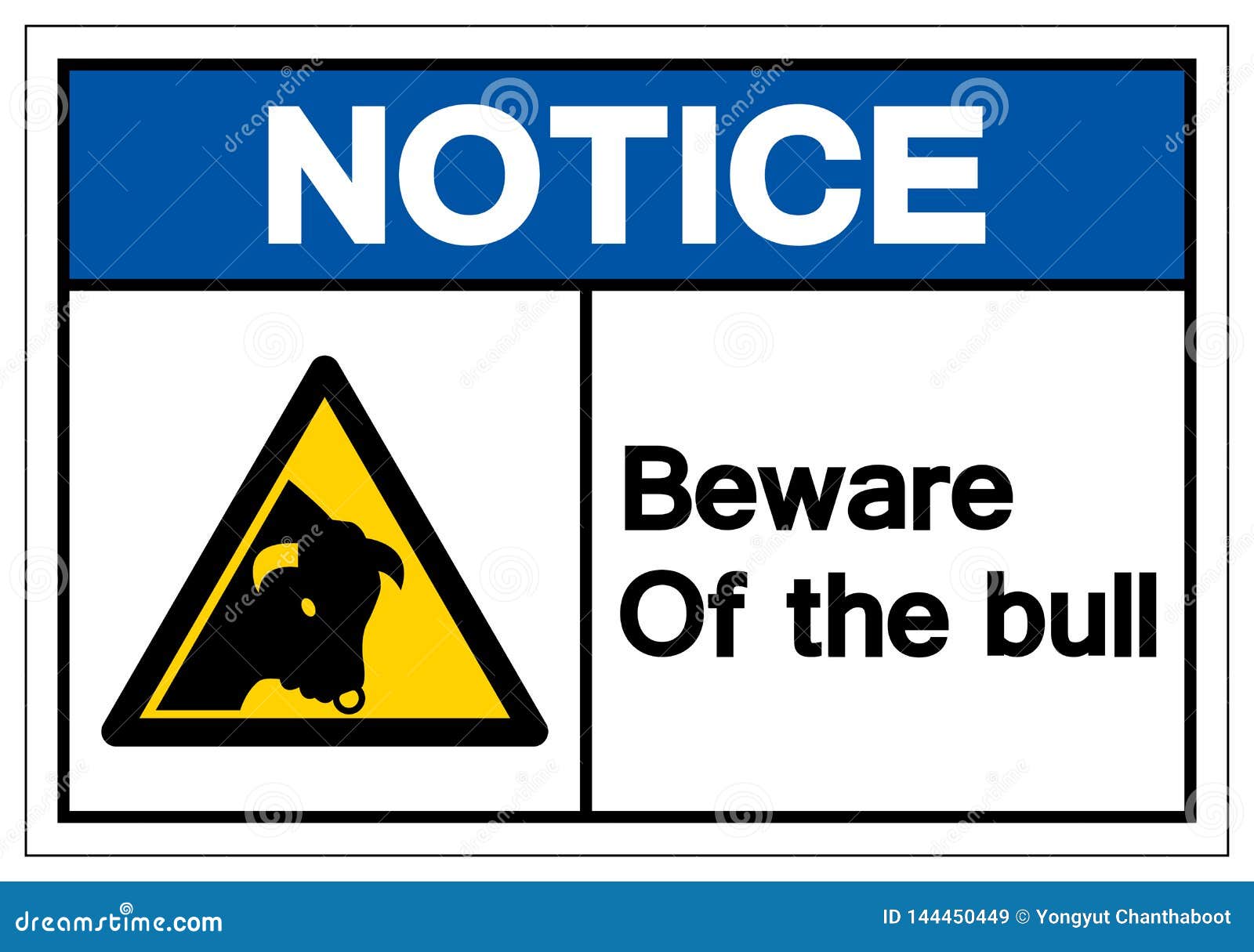 Beware Of The Bull Hazard Sign Icon Of 3 Types Color, Black And White ...