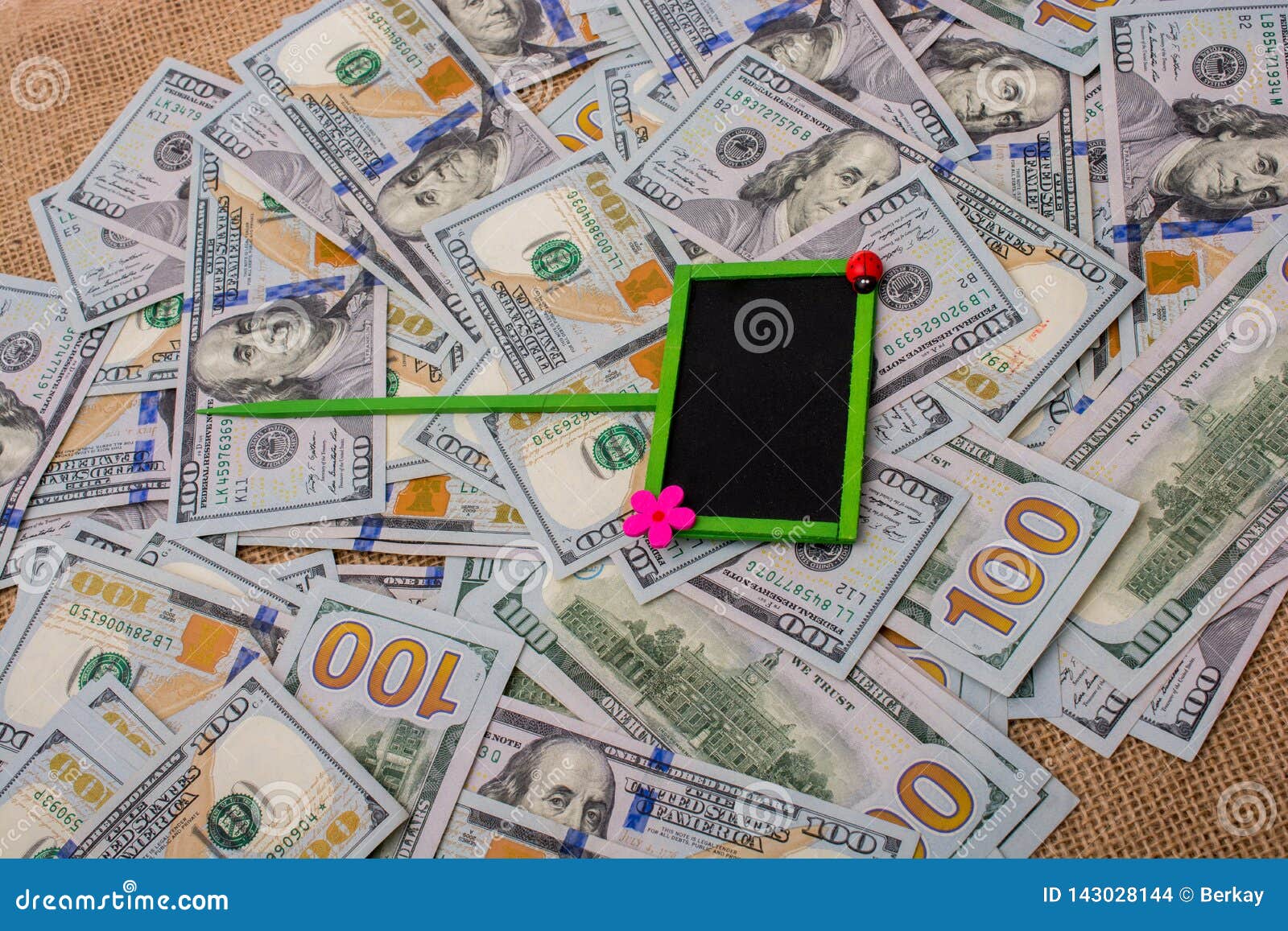 Notice Board Placed on US Dollar Banknotes Stock Photo - Image of bills ...