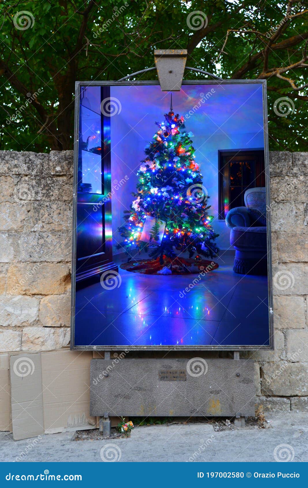 Notice Board for Poster Posting.christmas Tree with Colored Lights ...