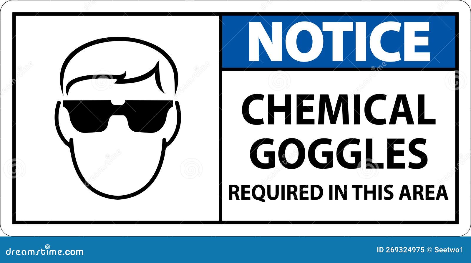 Notice Chemical Goggles Required Sign on White Background Stock Vector ...