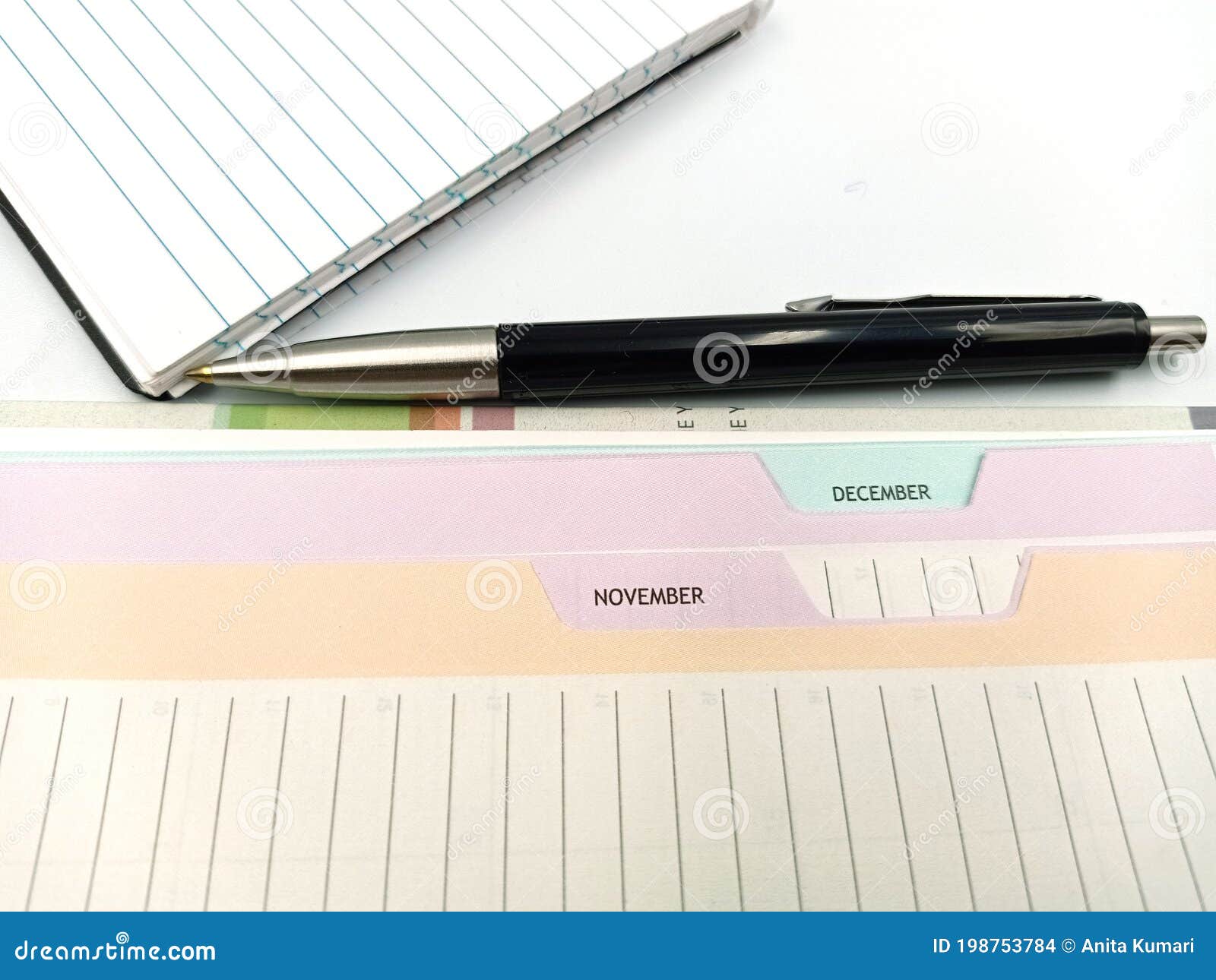 Notice Diary with the Pen on the Isolated White Background Stock Photo ...