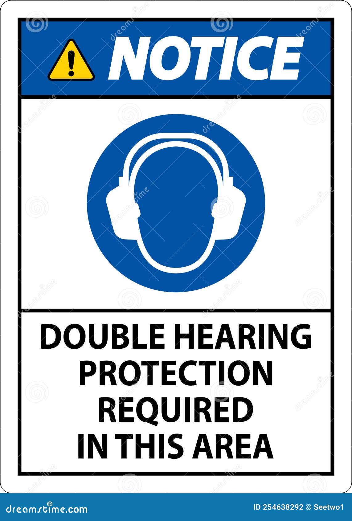 Notice Double Hearing Protection Sign On White Background Stock Vector
