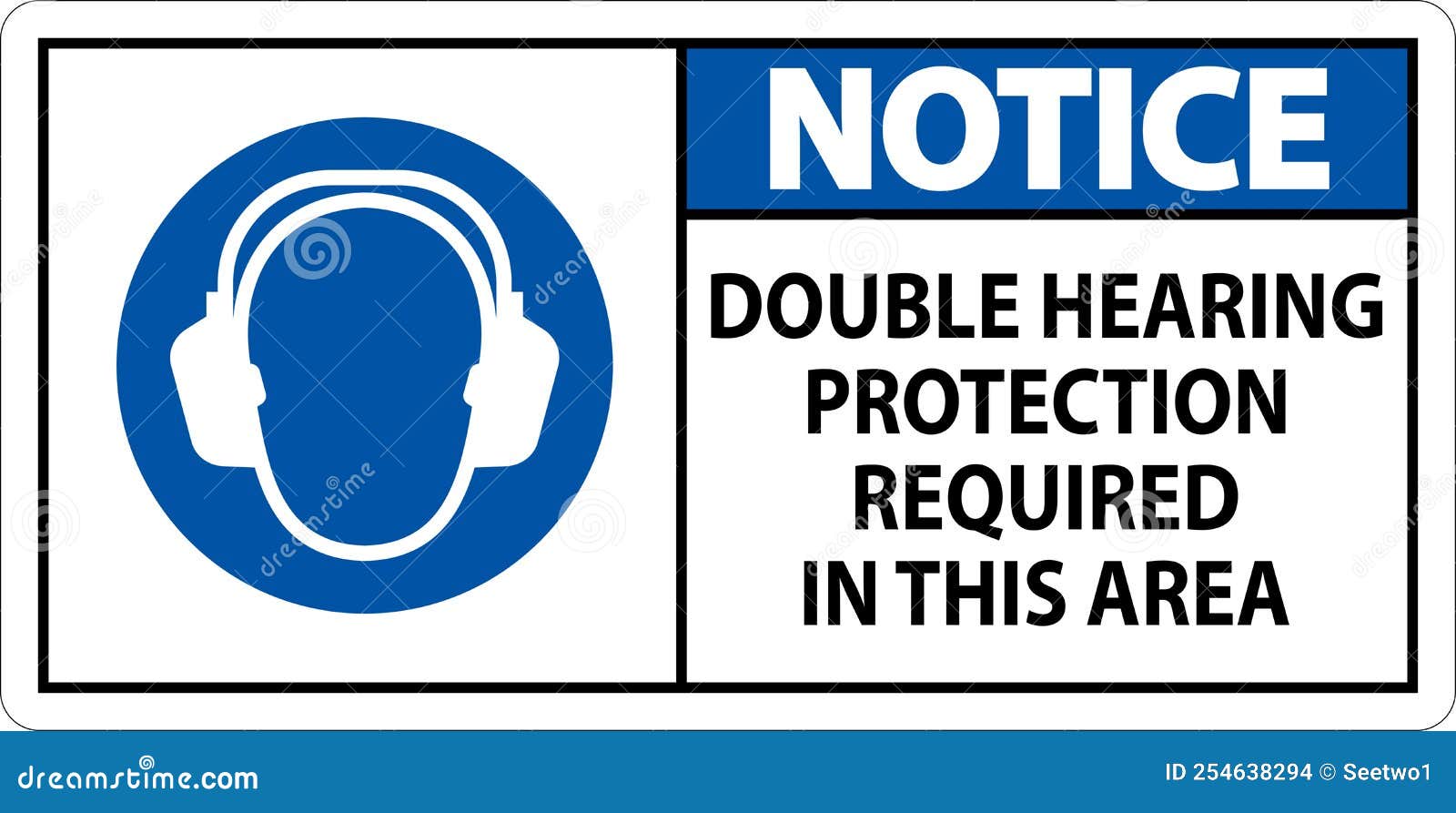 Notice Double Hearing Protection Sign On White Background Stock Vector