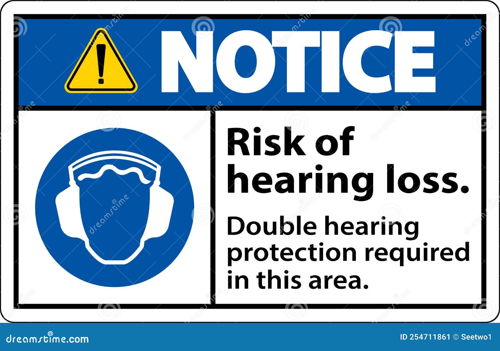 Notice Double Hearing Protection Sign on White Background Stock Vector ...