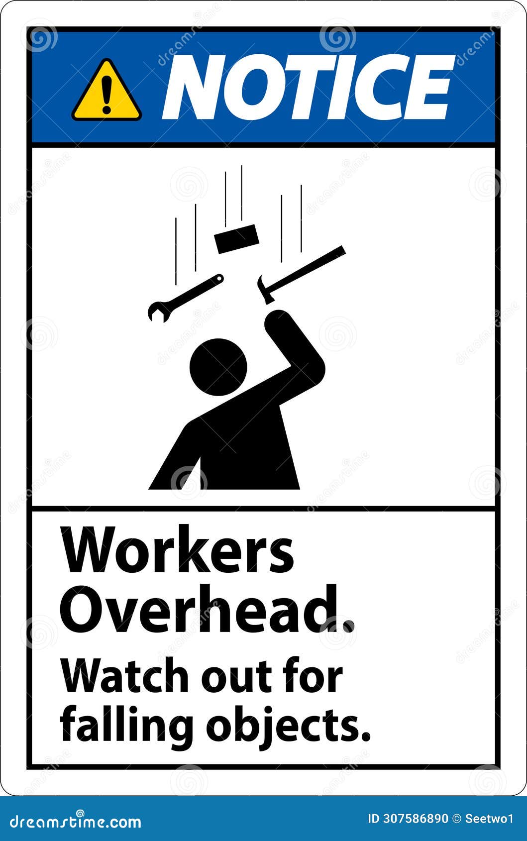 Notice Falling Debris Sign, Workers Overhead Falling Objects Stock ...