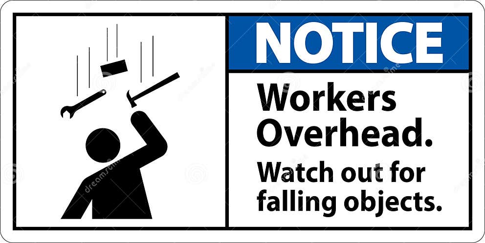 Notice Falling Debris Sign, Workers Overhead Falling Objects Stock ...