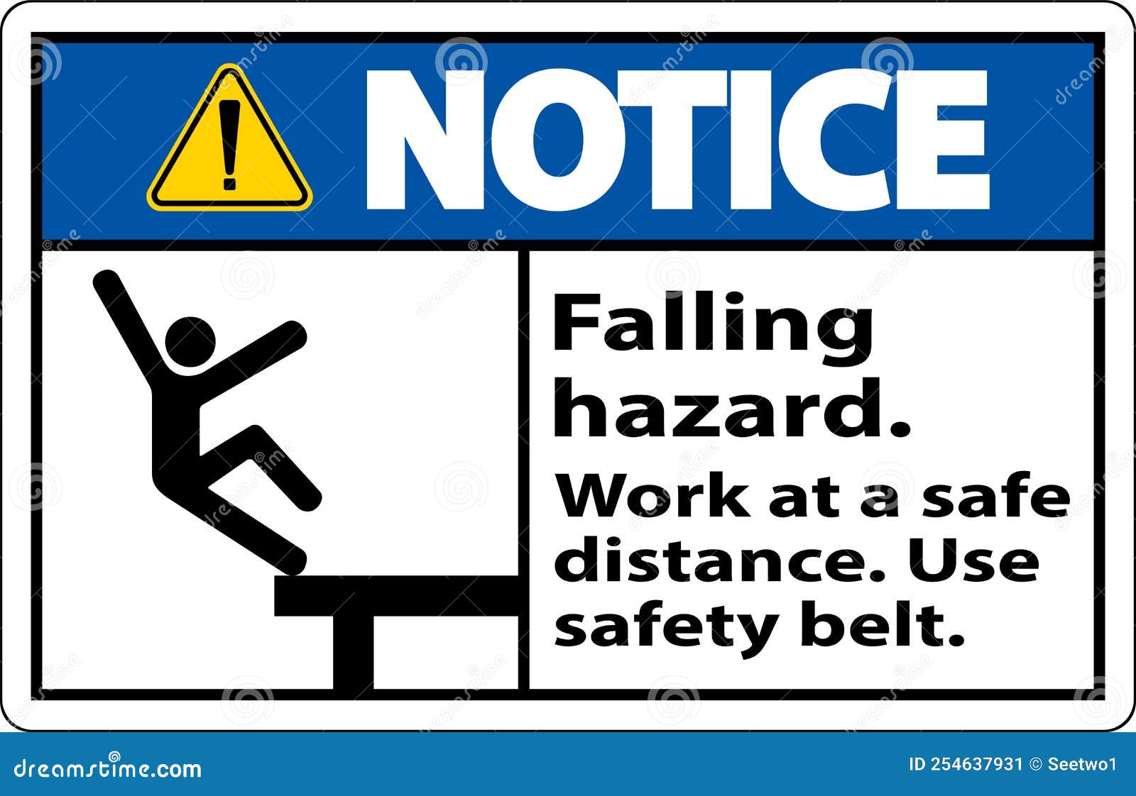 Notice Falling Hazard Use Safety Belt Sign on White Background Stock ...