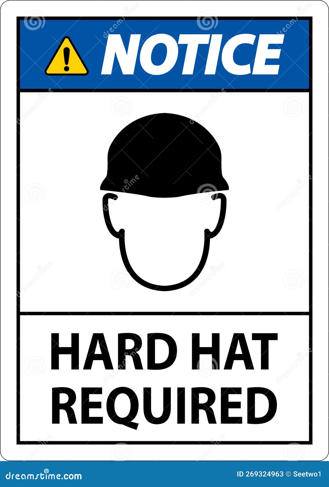 Notice Hard Hat Required Sign on White Background Stock Vector ...