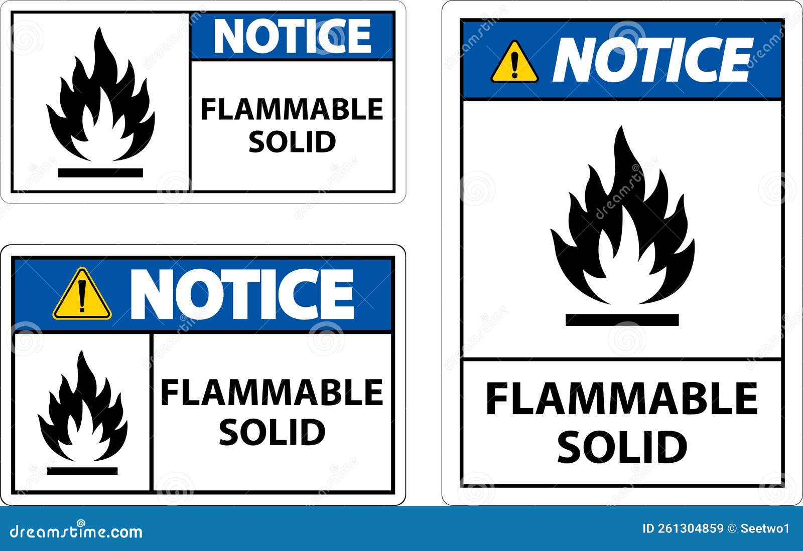 Notice Hazardous Signs Flammable Solid on White Background Stock Vector ...