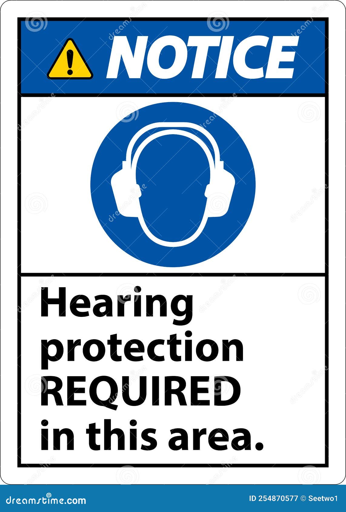 Notice Hearing Protection Required Sign on White Background Stock ...