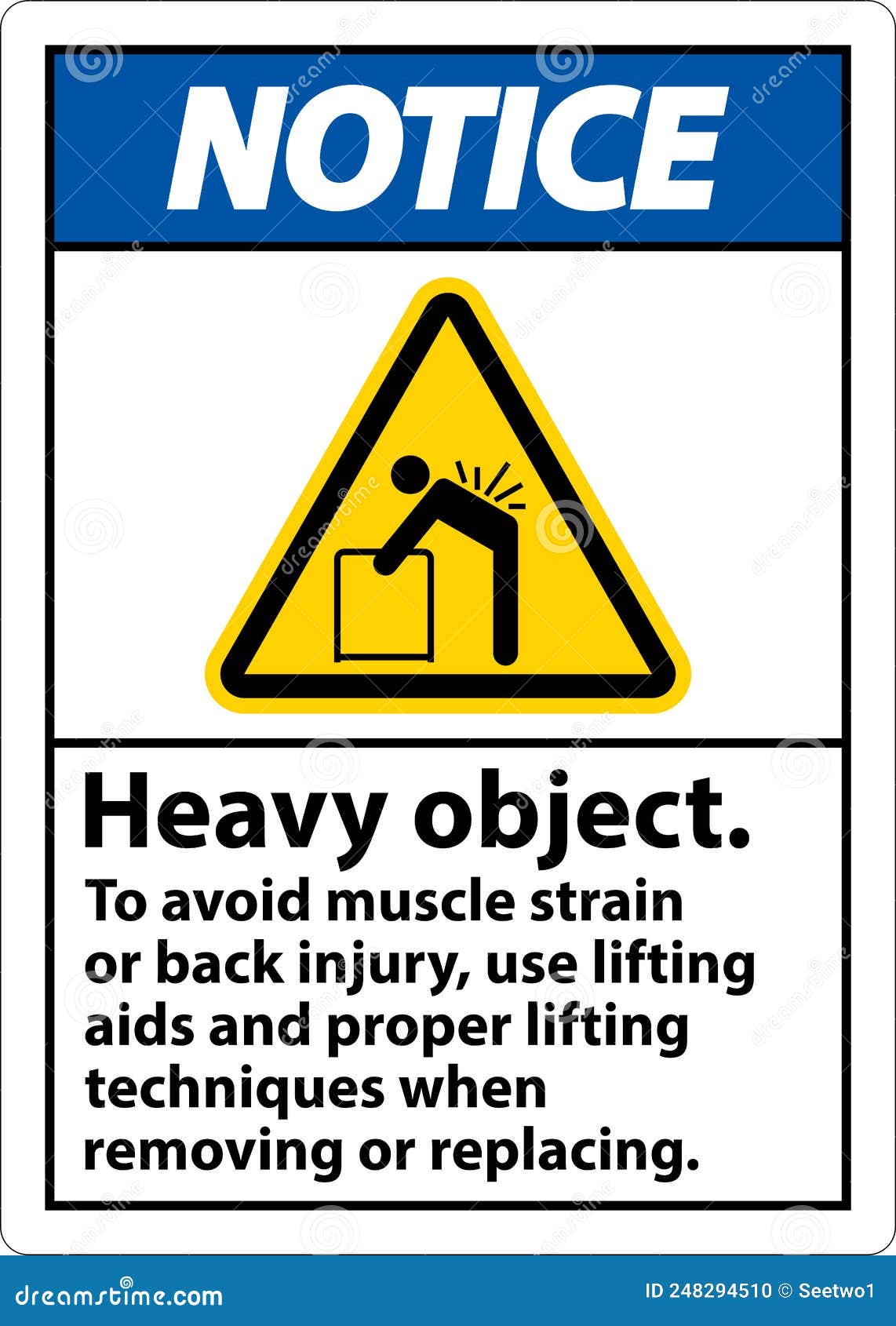 Notice Heavy Object Use Lifting Aids Label on White Background Stock ...