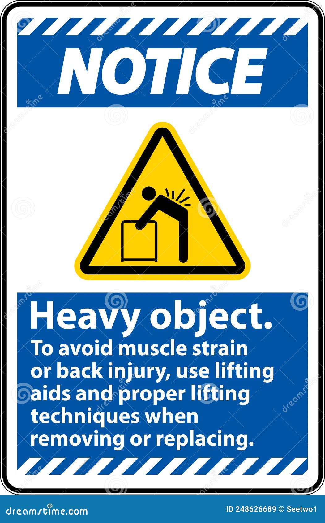 Notice Heavy Object Use Lifting Aids Label on White Background Stock ...