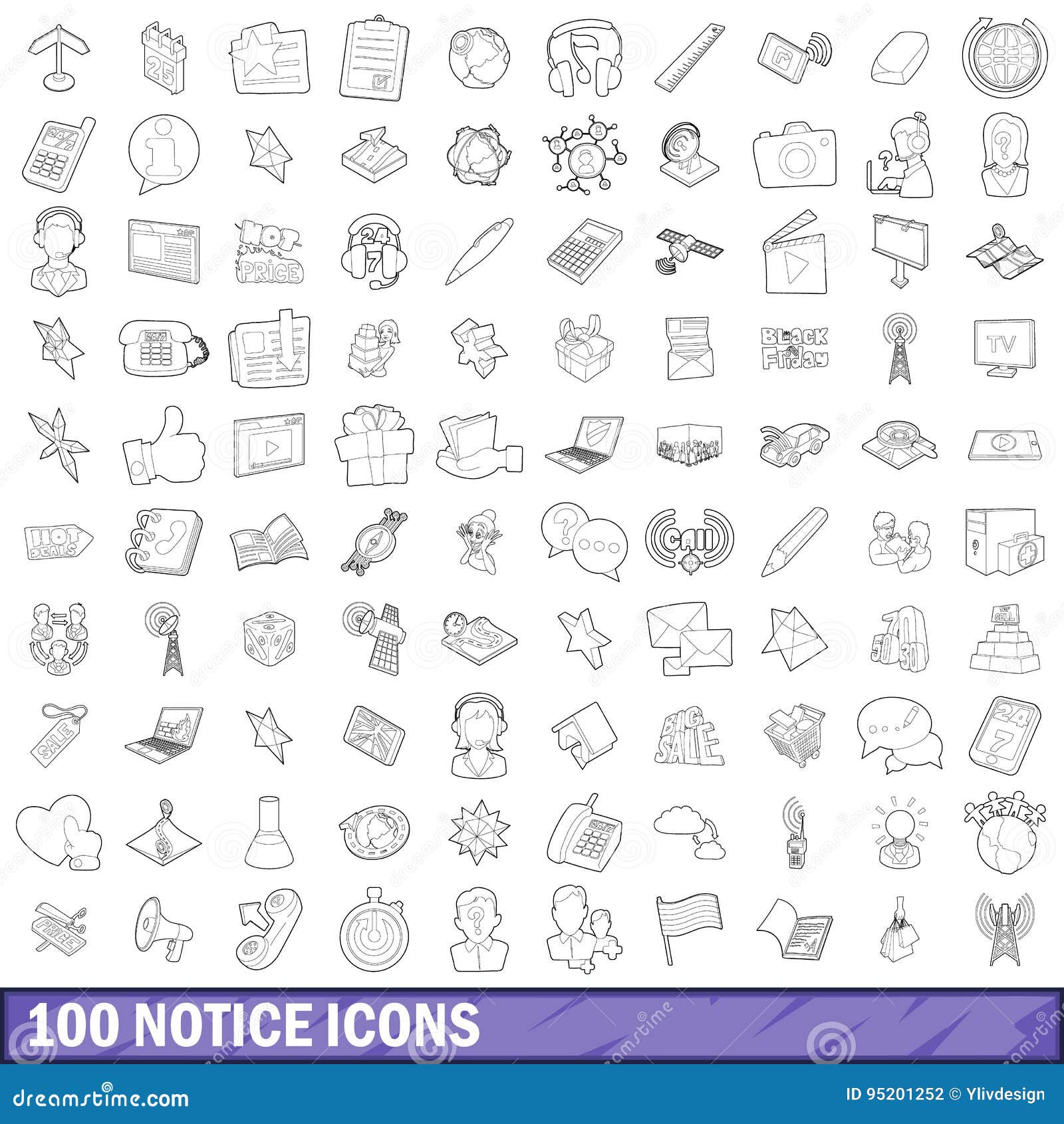 100 Notice Icons Set, Outline Style Stock Vector - Illustration of ...