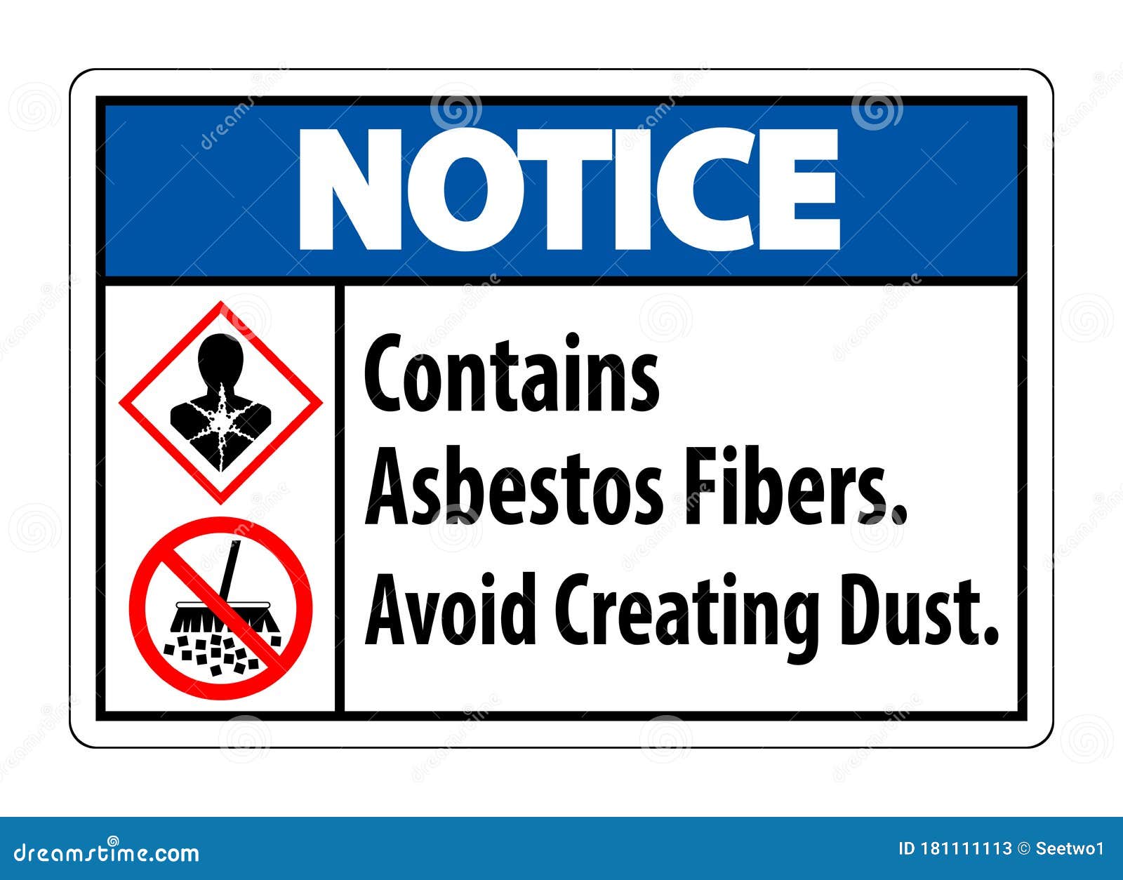 Notice Label Contains Asbestos Fibers,Avoid Creating Dust Stock Vector ...