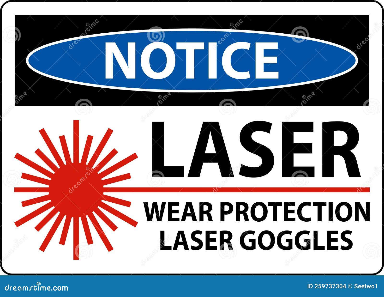 Notice Laser Wear Protective Laser Goggles Sign on White Background ...