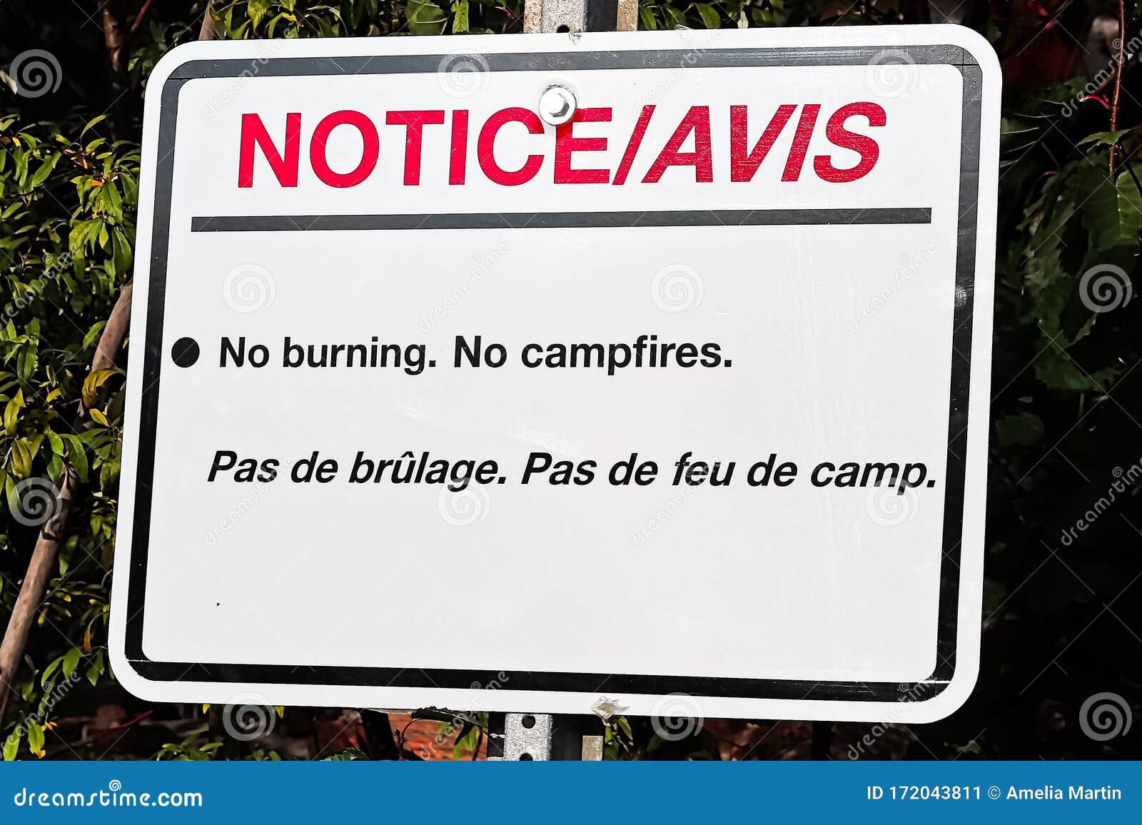 A Notice No Burning No Campfires Sign Stock Image - Image of danger ...