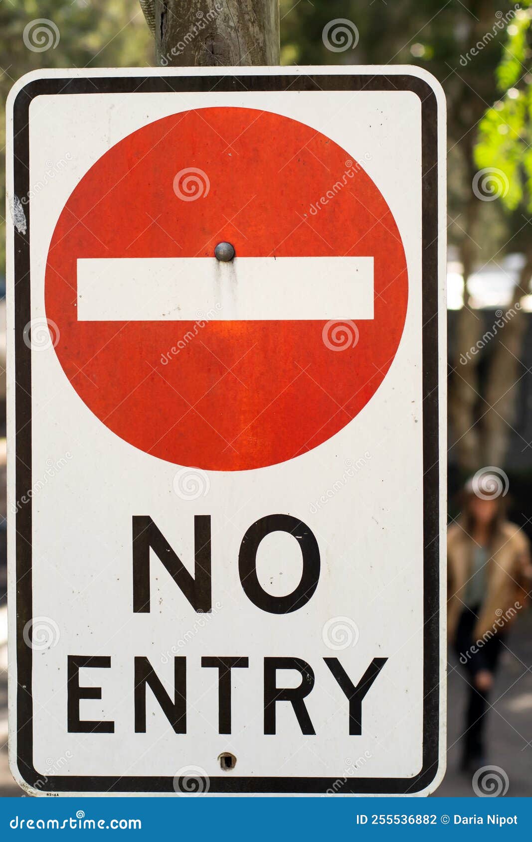 Notice. No Entry Sign on a Wooden Pole Stock Photo - Image of ...