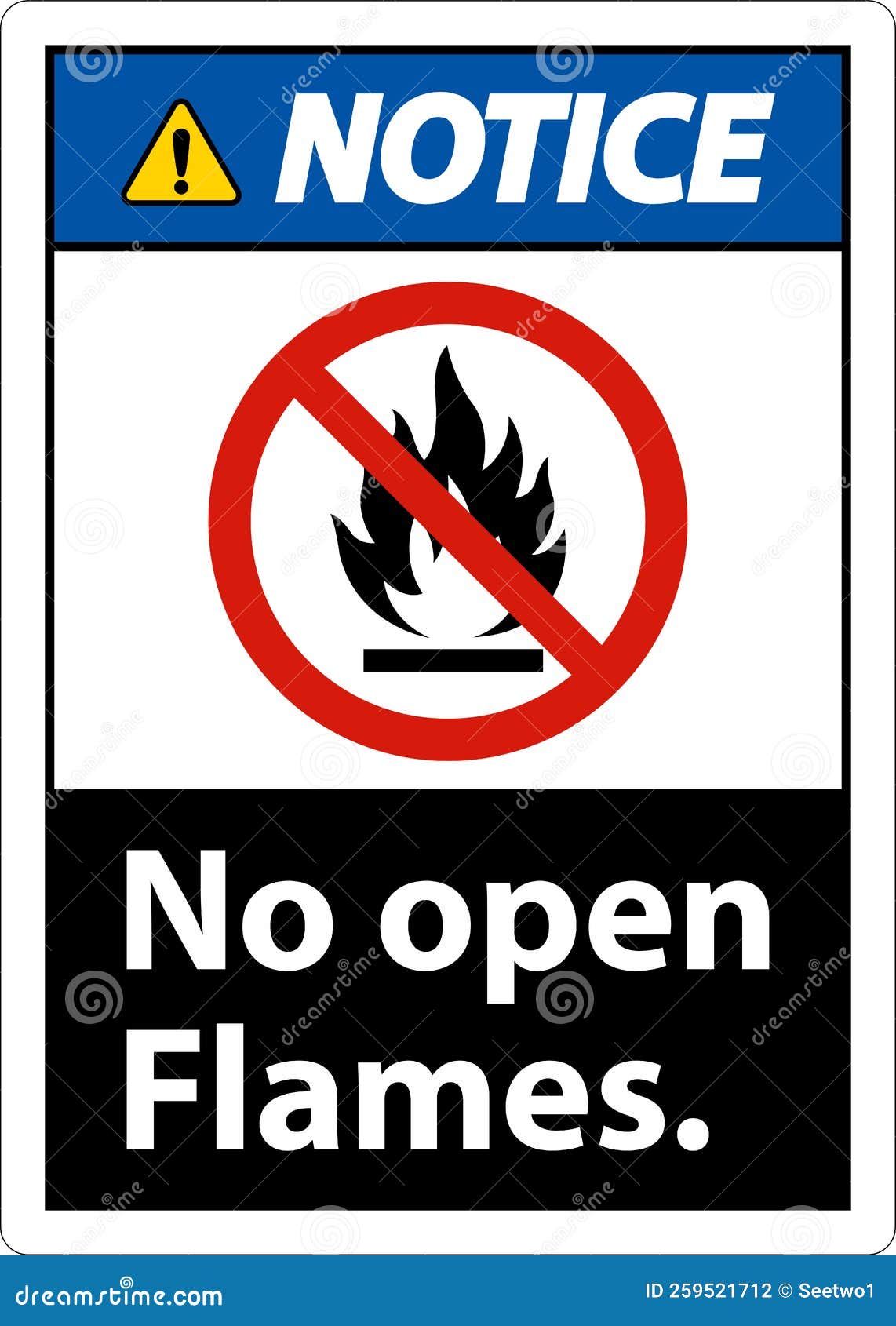 Notice No Open Flames Label Sign on White Background Stock Vector ...