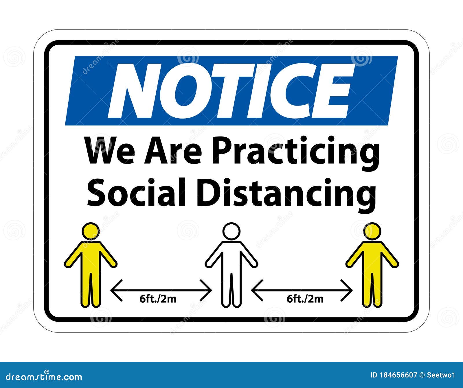 Notice we are Practicing Social Distancing Sign Isolate on White ...