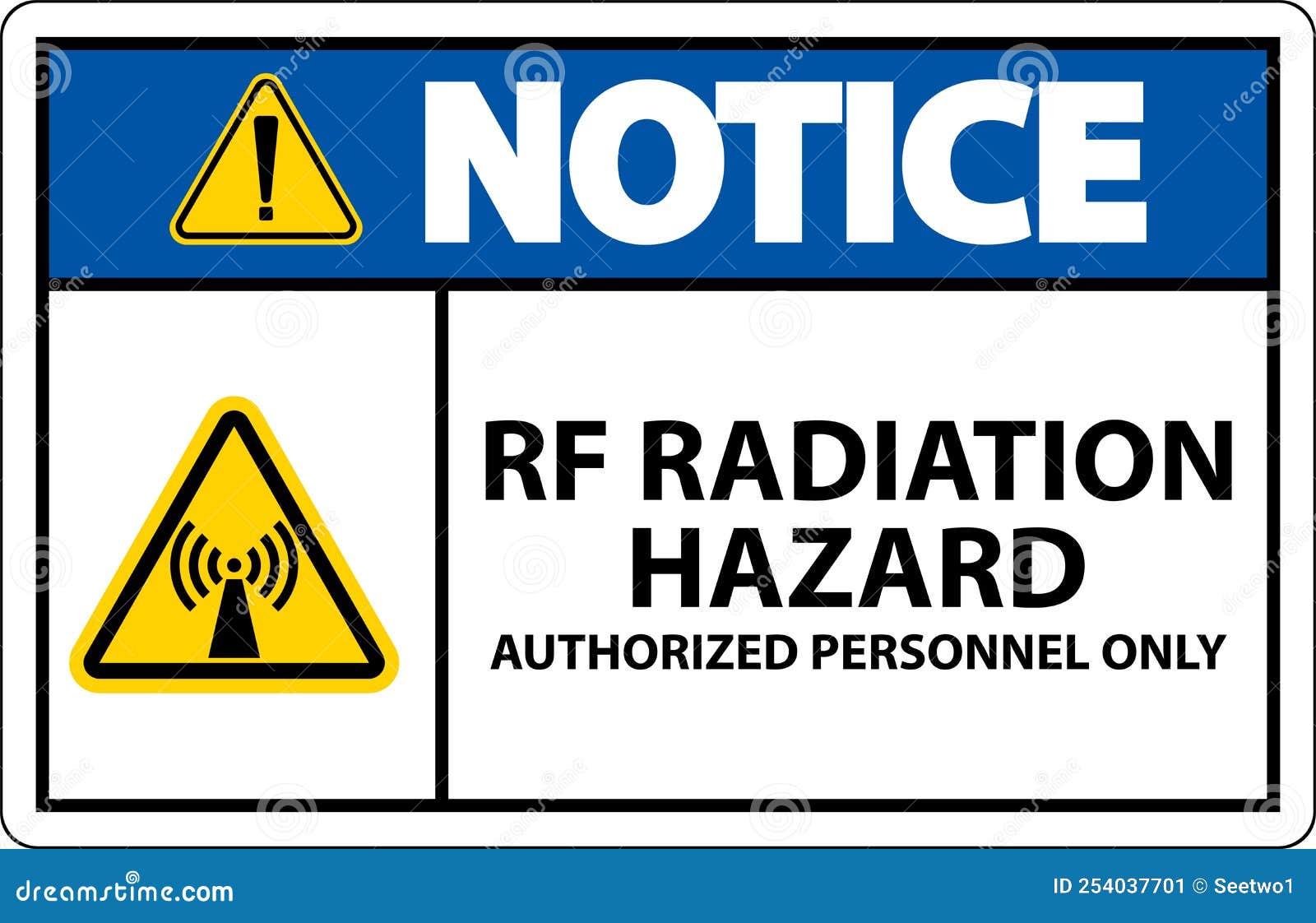 Notice RF Radiation Hazard Authorized only Sign on White Background ...