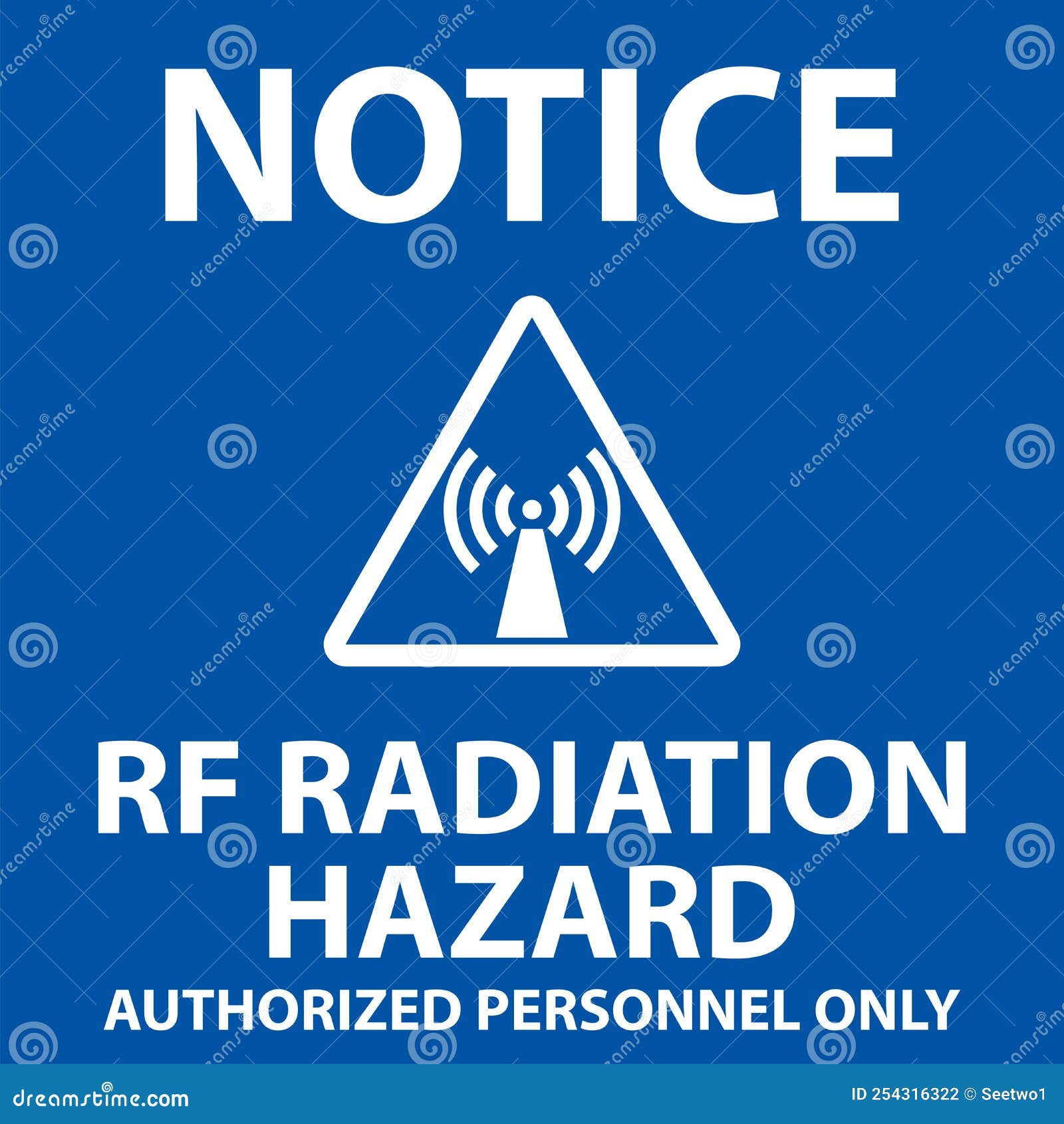 Notice RF Radiation Hazard Authorized only Sign on White Background ...