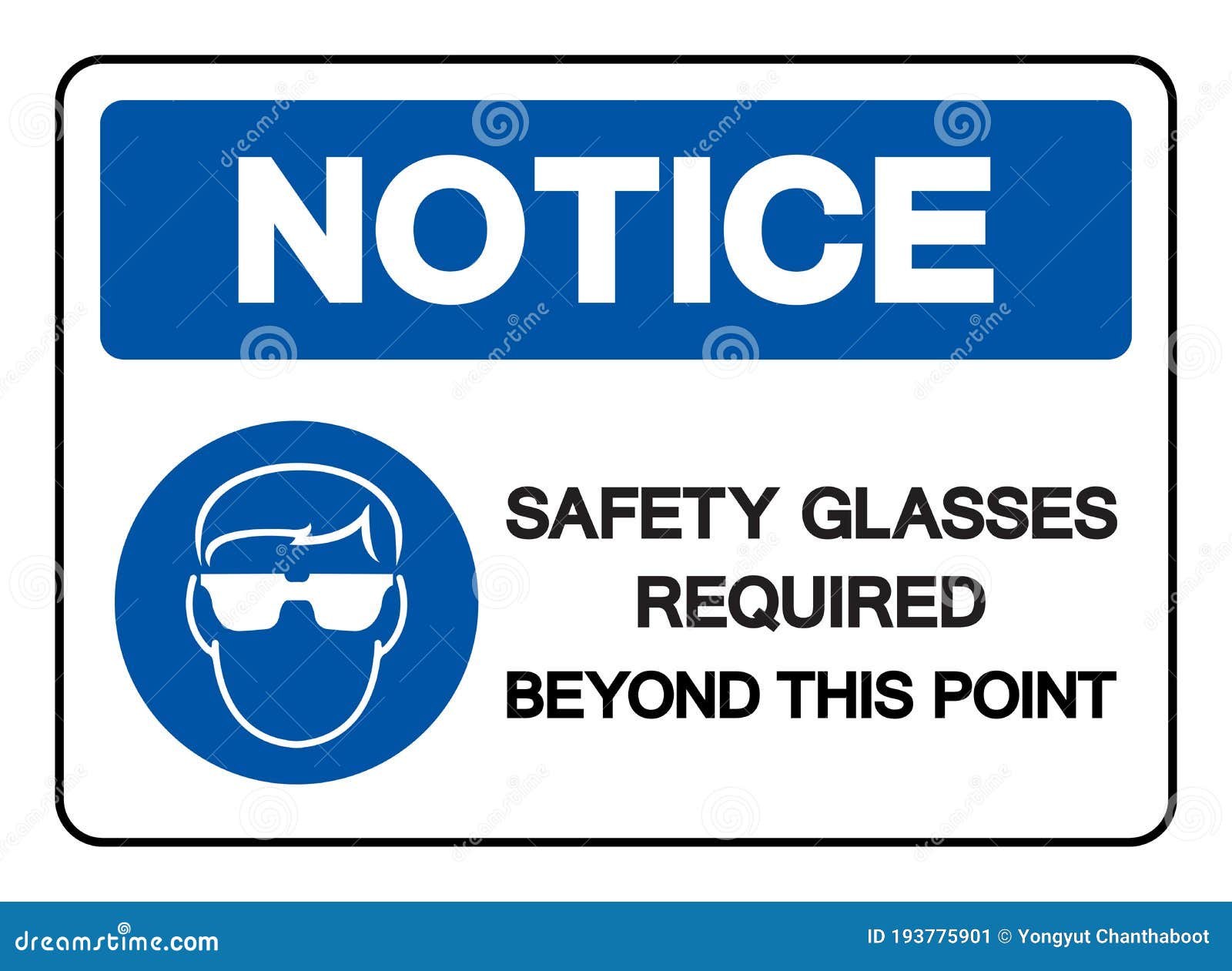 Notice Safety Glasses Required Beyond This Point Symbol Sign Vector