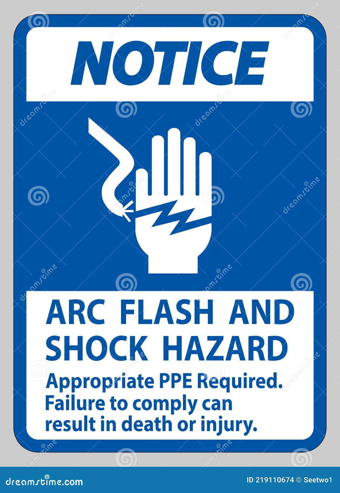 Notice Sign Arc Flash and Shock Hazard Appropriate PPE Required Stock ...