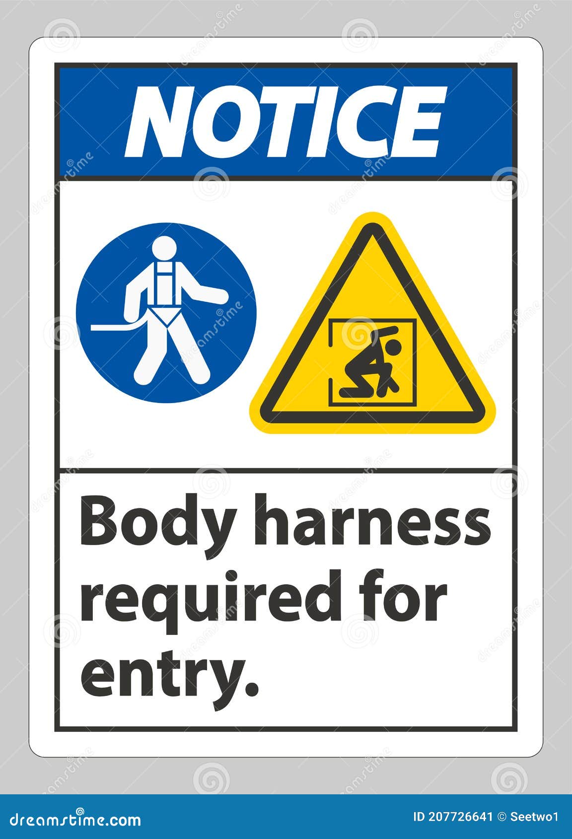 Notice Sign Body Harness Required for Entry Stock Vector - Illustration ...