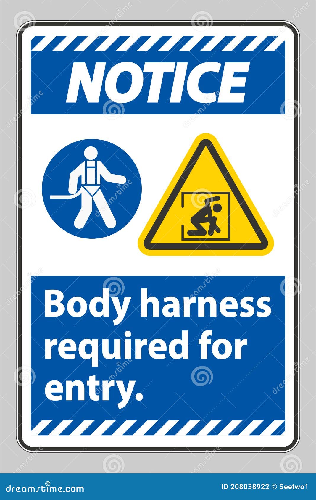 Notice Sign Body Harness Required for Entry Stock Vector - Illustration ...