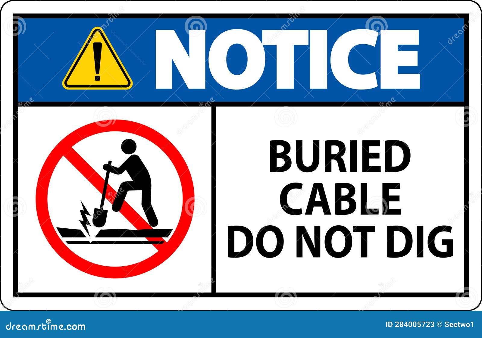 Notice Sign Buried Cable, Do Not Dig on White Background Stock Vector ...