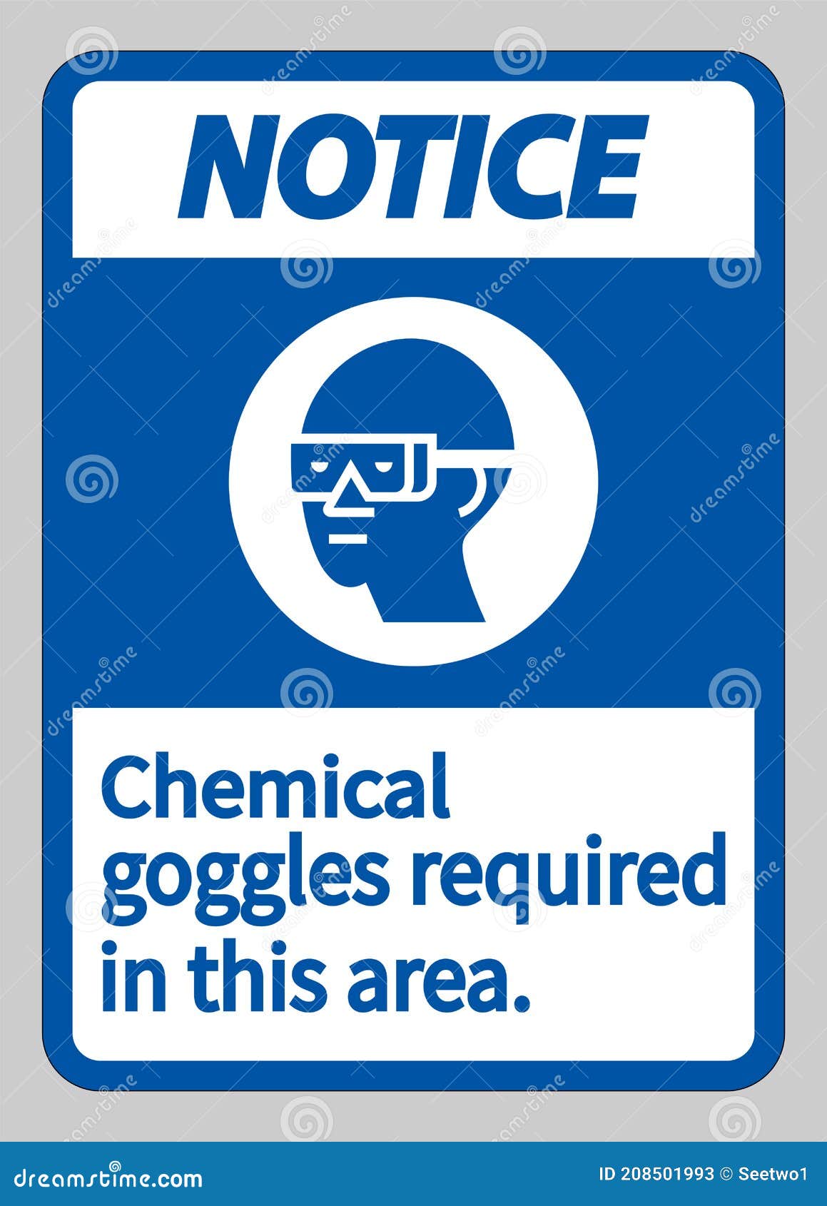 Notice Sign Chemical Goggles Required in this Area Stock Vector ...