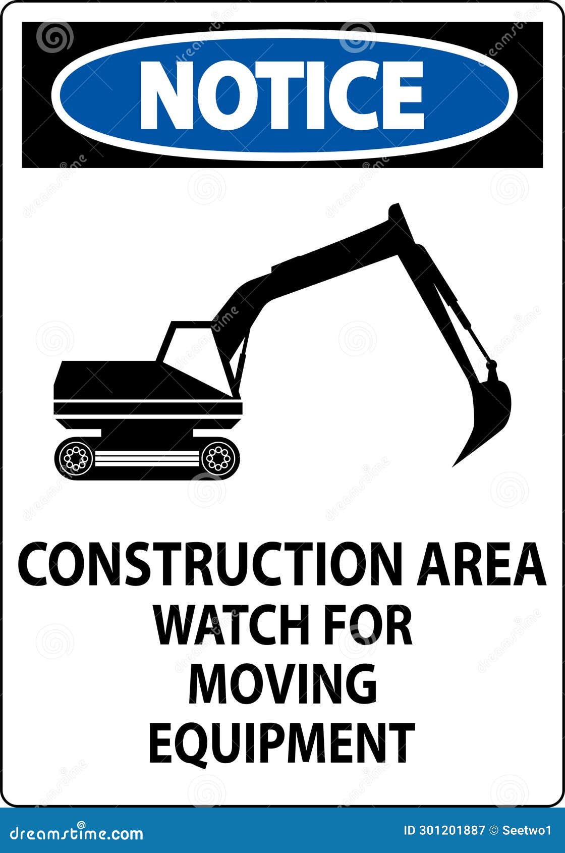 Notice Sign Construction Area - Watch for Moving Equipment Stock Vector ...