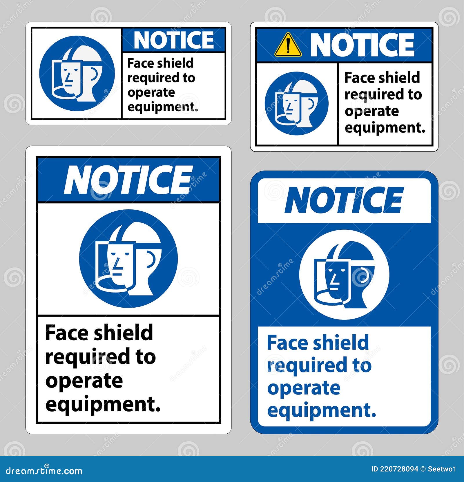 Notice Sign Face Shield Required To Operate Equipment Stock Vector ...