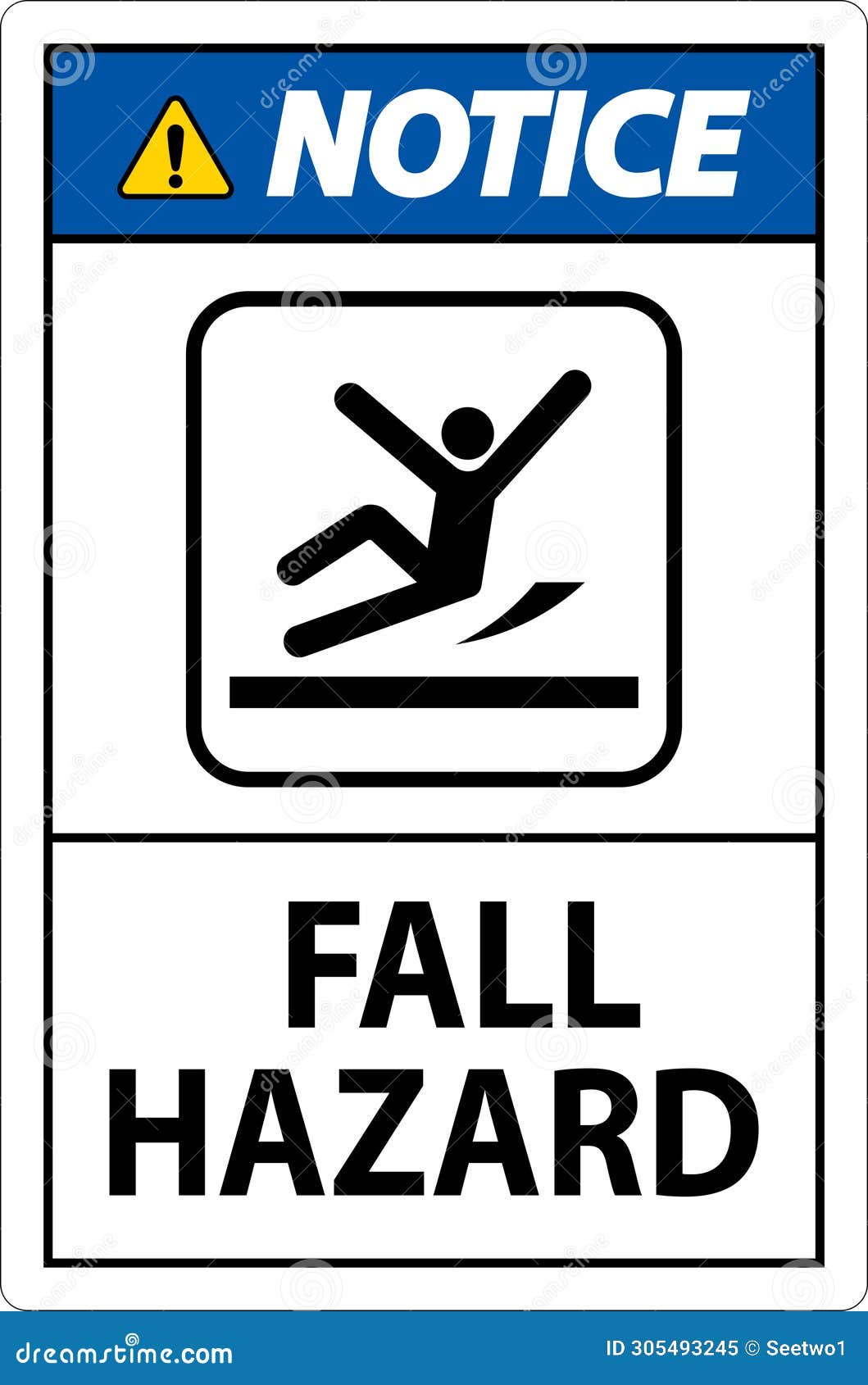 Notice Sign, Fall Hazard stock vector. Illustration of careful - 305493245