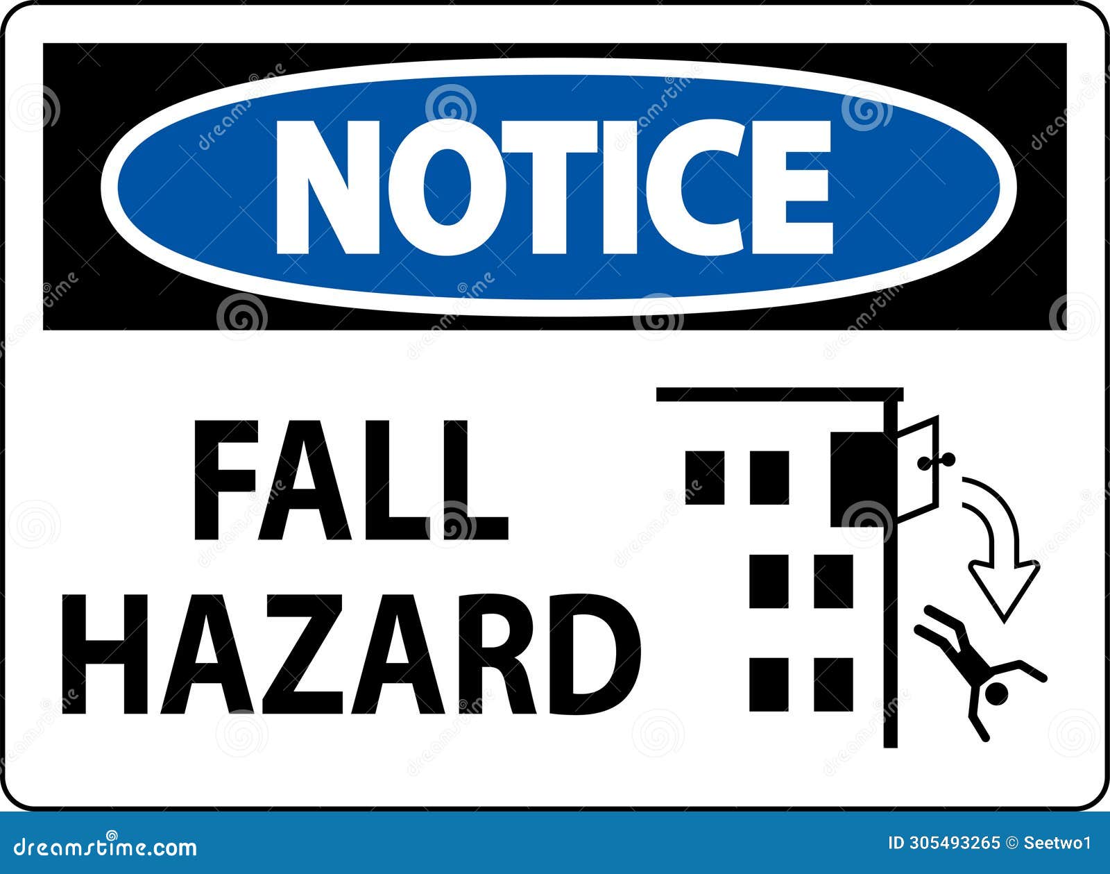 Notice Sign, Fall Hazard stock vector. Illustration of injury - 305493265