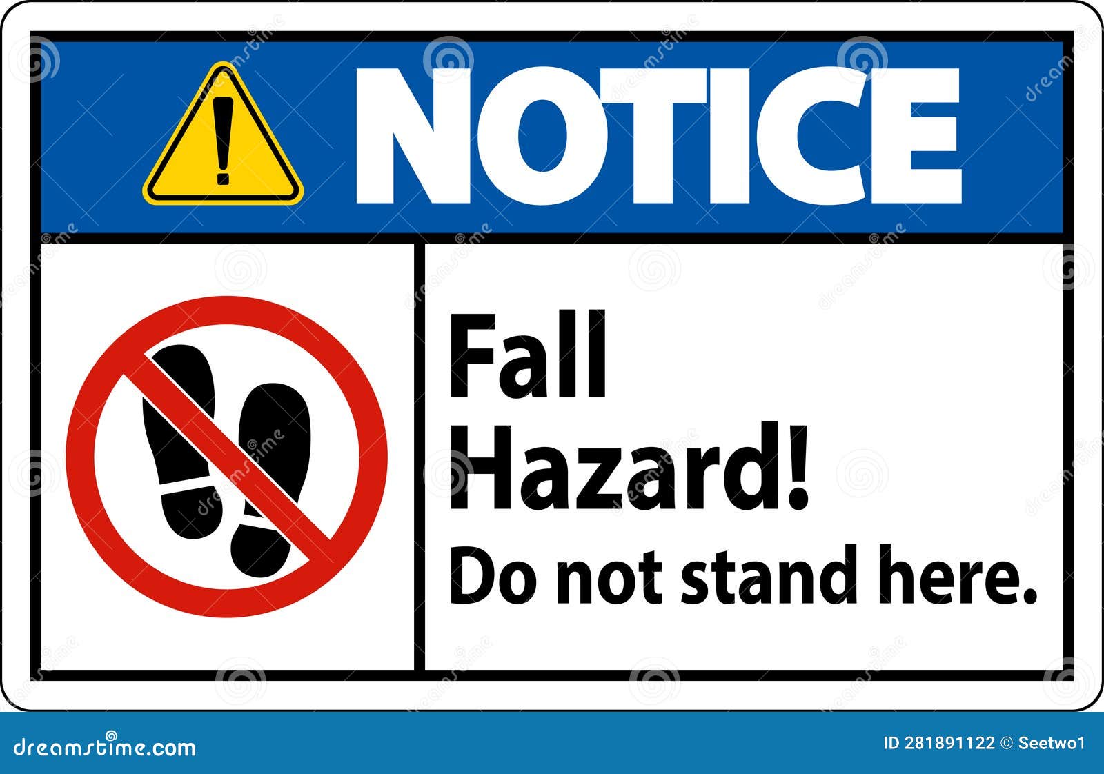 Notice Sign Fall Hazard, Do Not Stand Here on White Background Stock ...