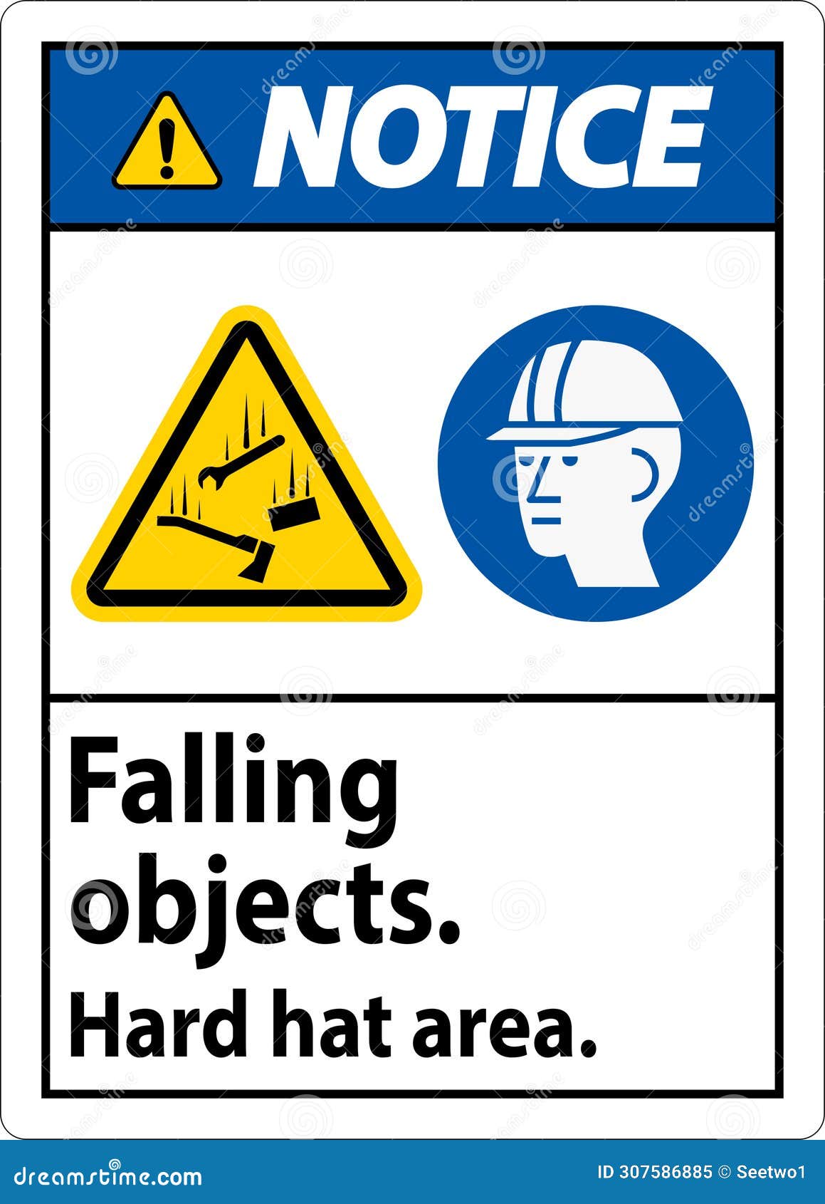 Notice Sign, Falling Objects Hard Hat Area Stock Vector - Illustration ...