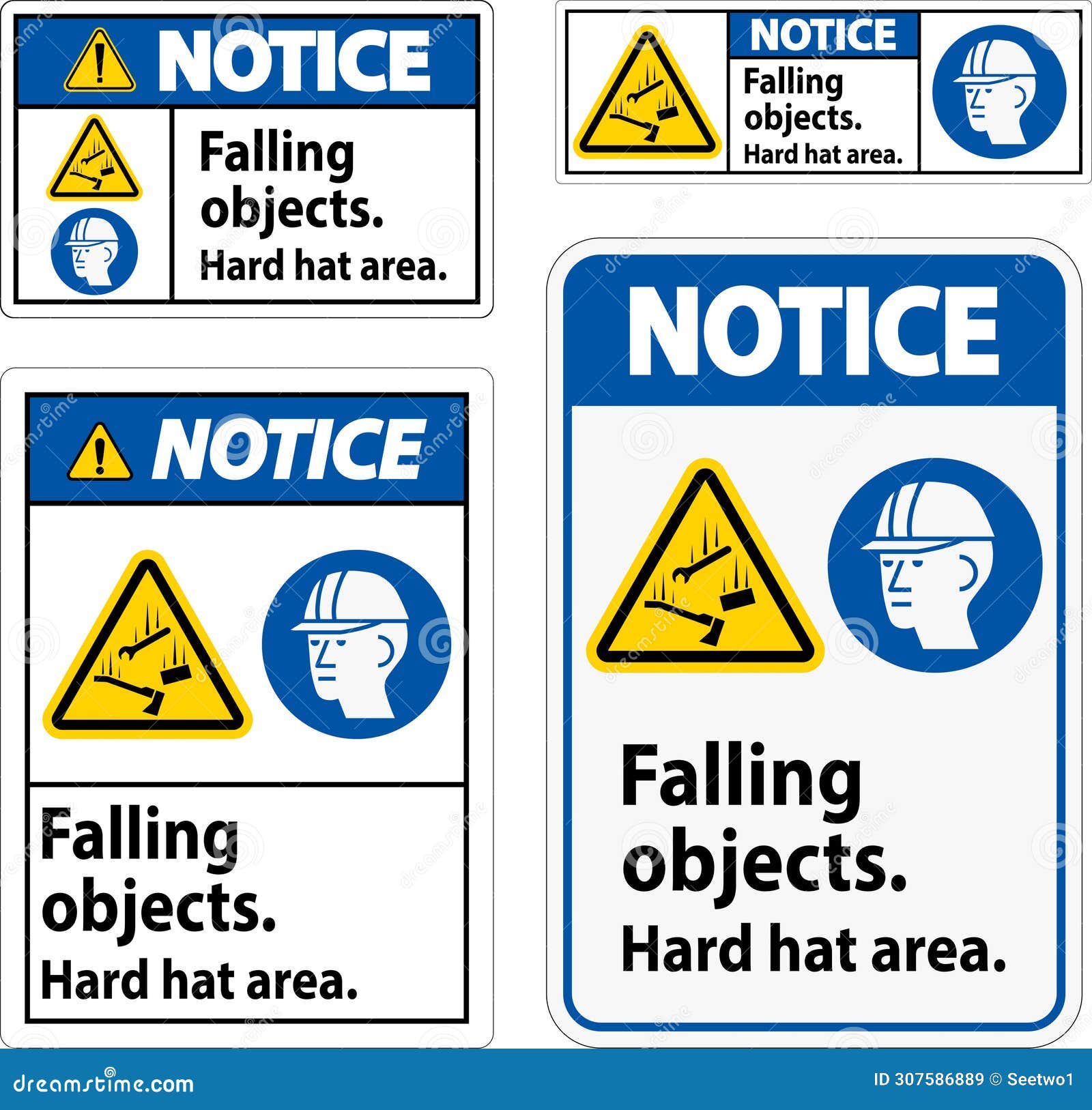 Notice Sign, Falling Objects Hard Hat Area Stock Vector - Illustration ...