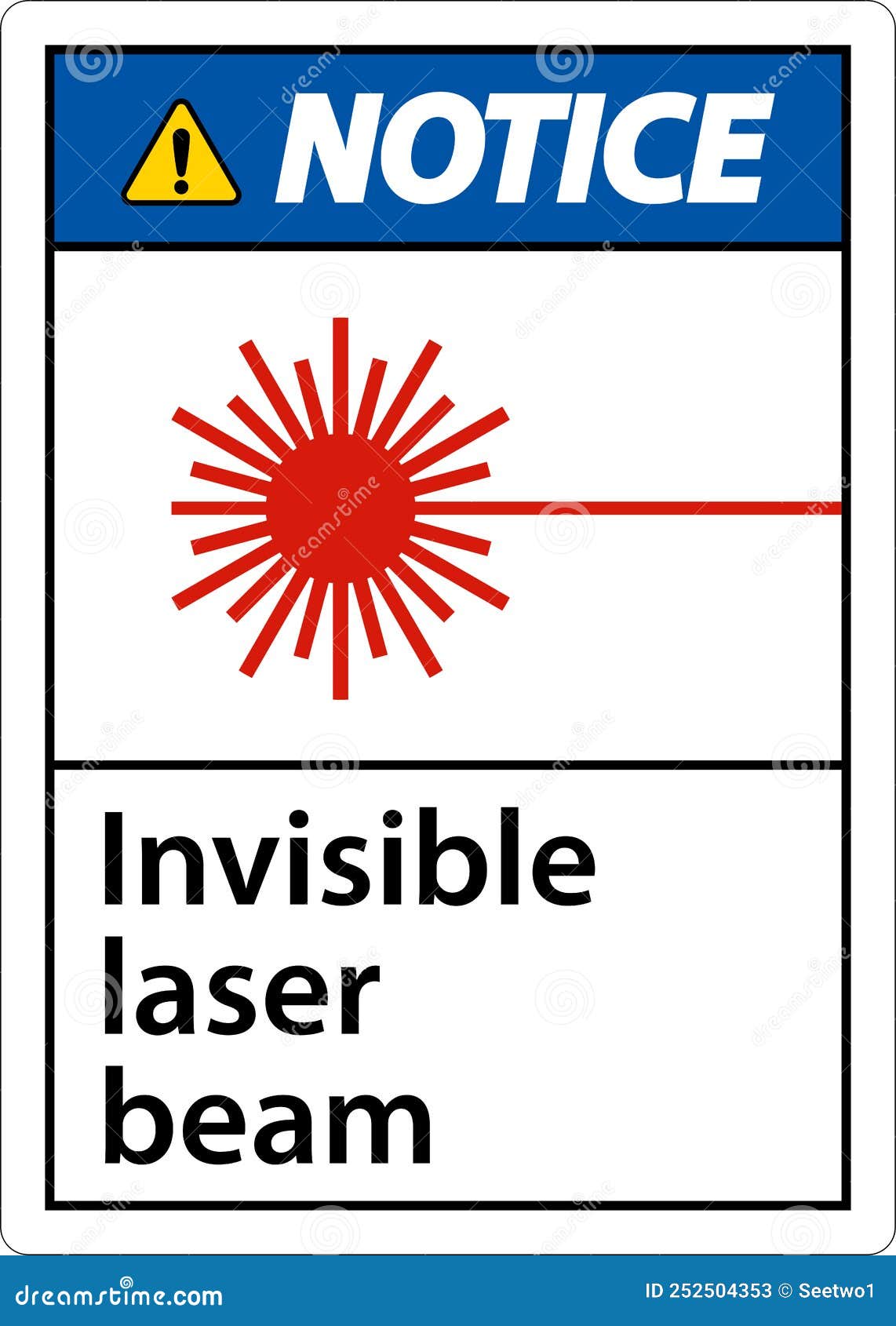 Notice Sign Invisible Laser Beam on White Background Stock Vector ...