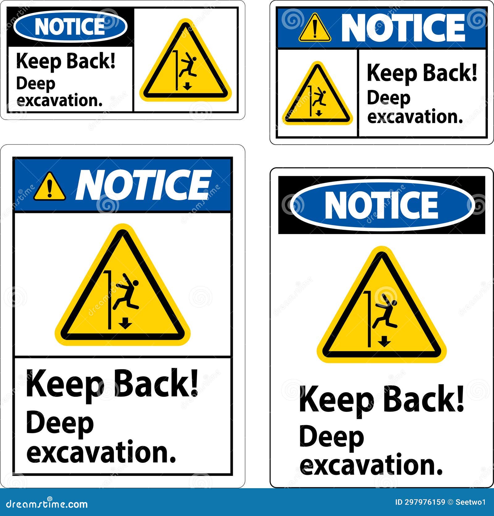 Notice Sign Keep Back Deep Excavation Stock Vector - Illustration of ...