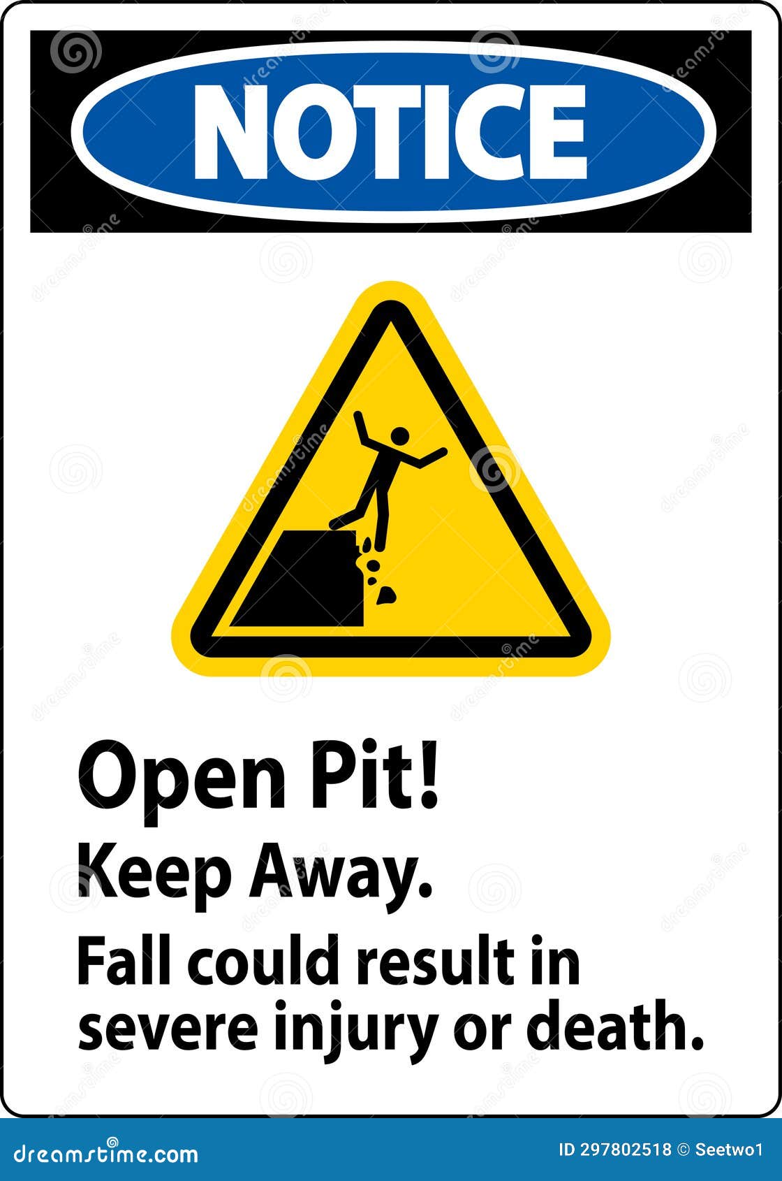 Notice Sign Open Pit Keep Away Fall Could Result in Severe Injury or ...