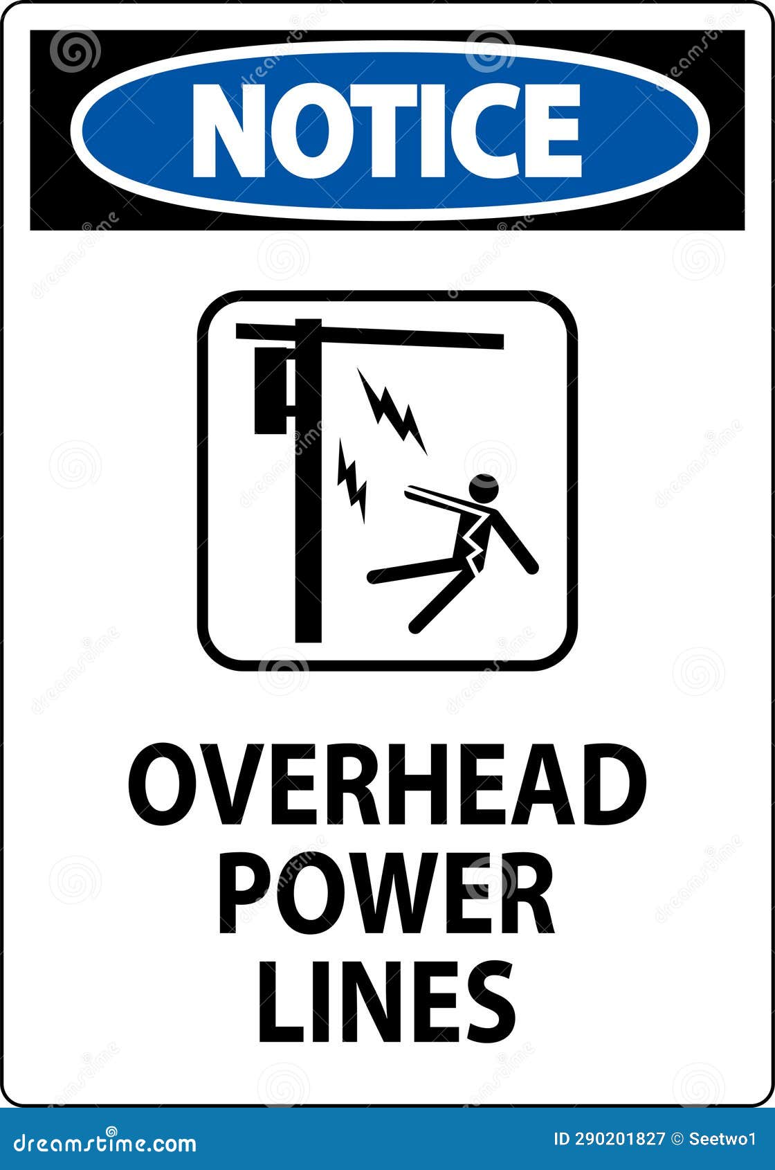 Notice Sign Overhead Power Lines Stock Vector - Illustration of crane ...